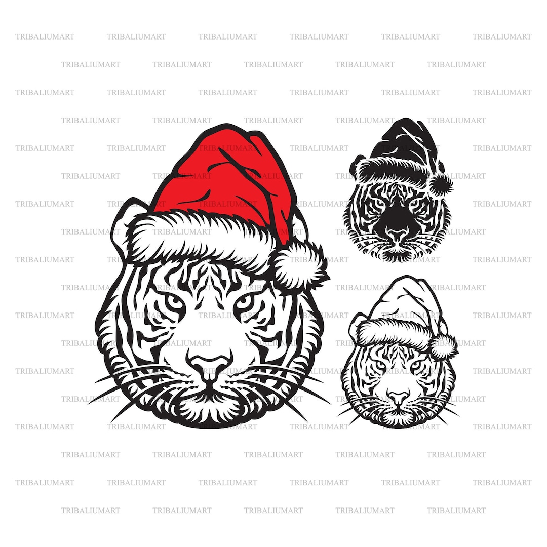 Tiger With Santa Hat (christmas or New Year Design). Cut Files for ...