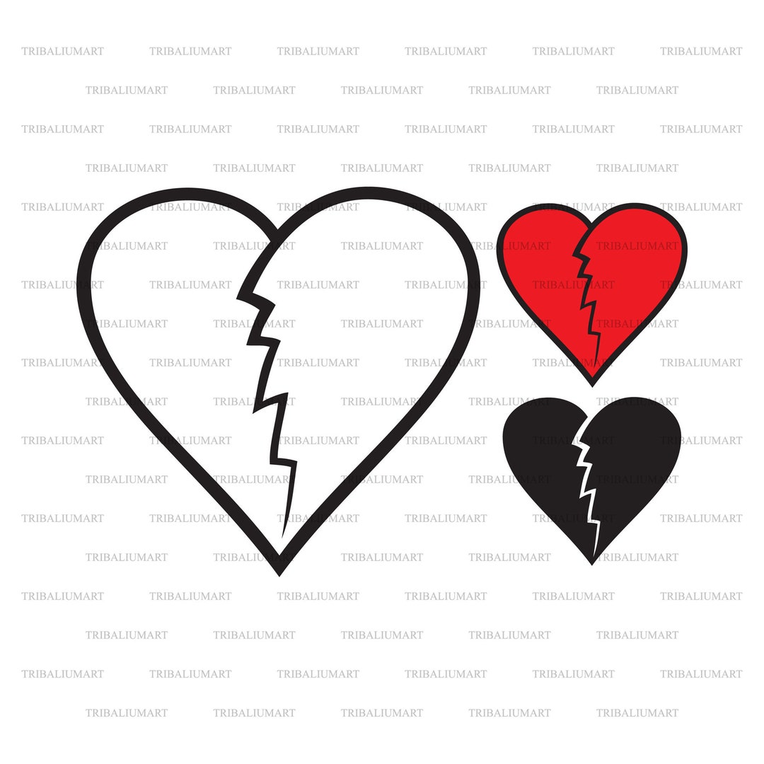 Broken Heart. Cut Files for Cricut. Clip Art (eps, Svg, Pdf, Png, Dxf ...