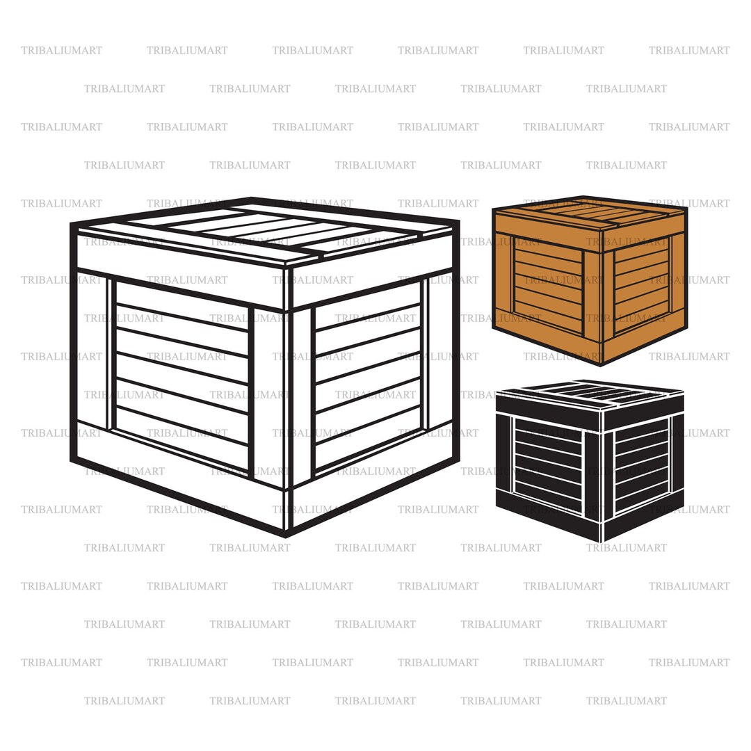 Wooden Packaging Box. Cut Files for Cricut. Clip Art Silhouettes (eps ...