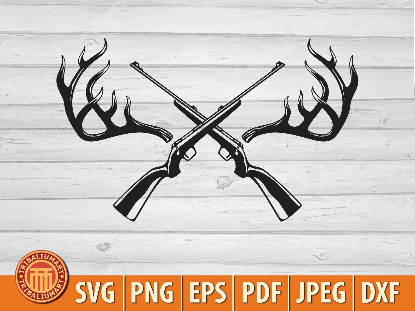 Deer Antlers and Crossed Hunting Rifles. Cut Files for Cricut. Clip Art ...