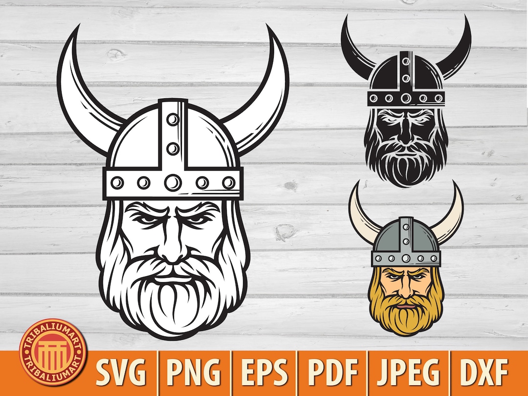 Viking Head (mascot Cartoon With Horned Helmet). Cut Files for Cricut ...
