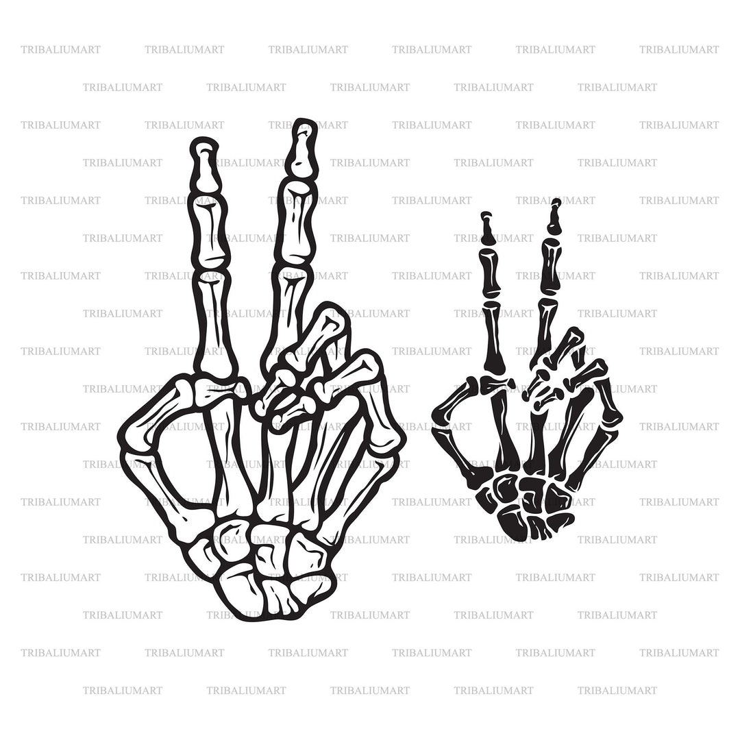 Skeleton Hand Making Peace Sign Gesture. Cut Files for Cricut. Clip Art ...