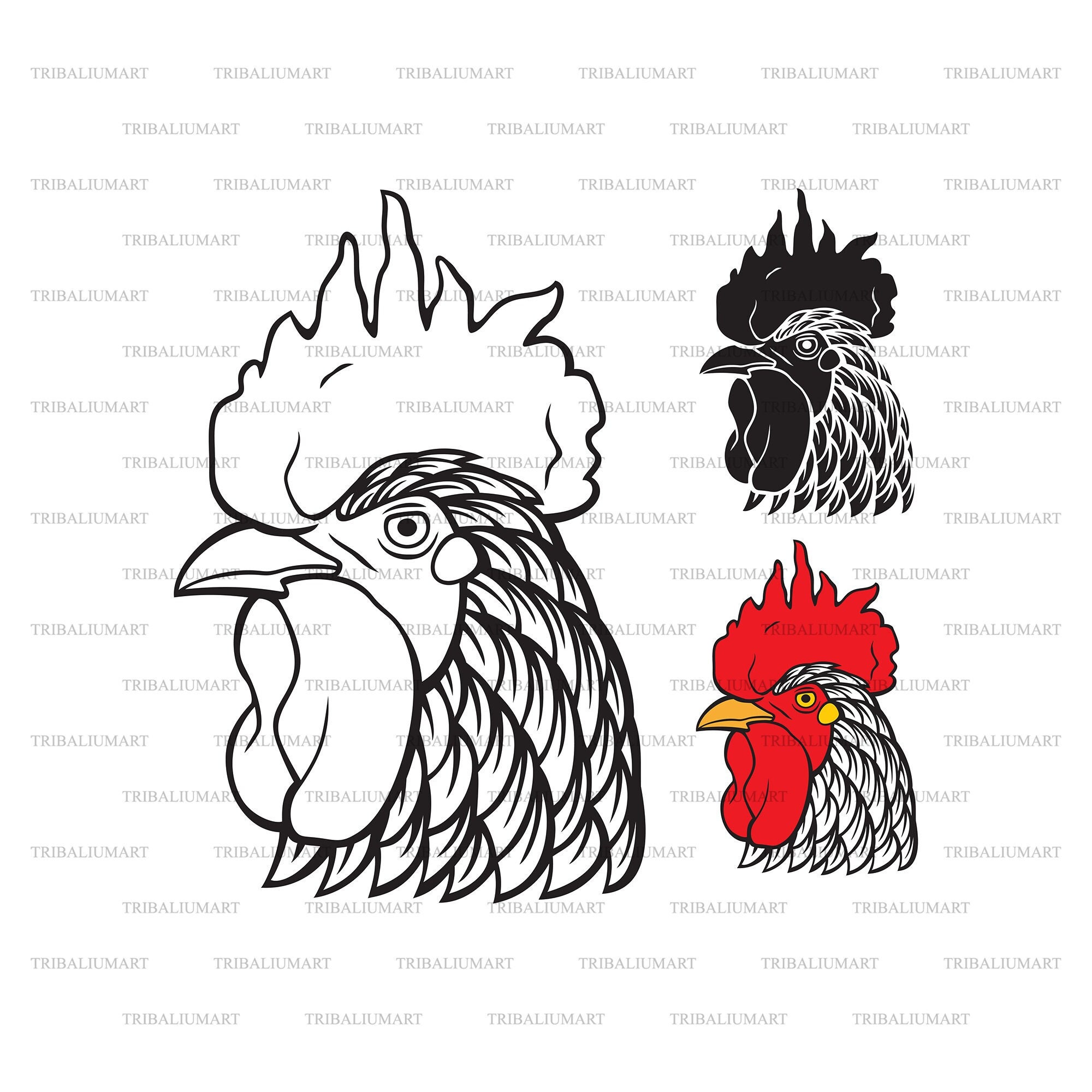 Rooster Head. Cut Files for Cricut. Clip Art Silhouettes eps | Etsy