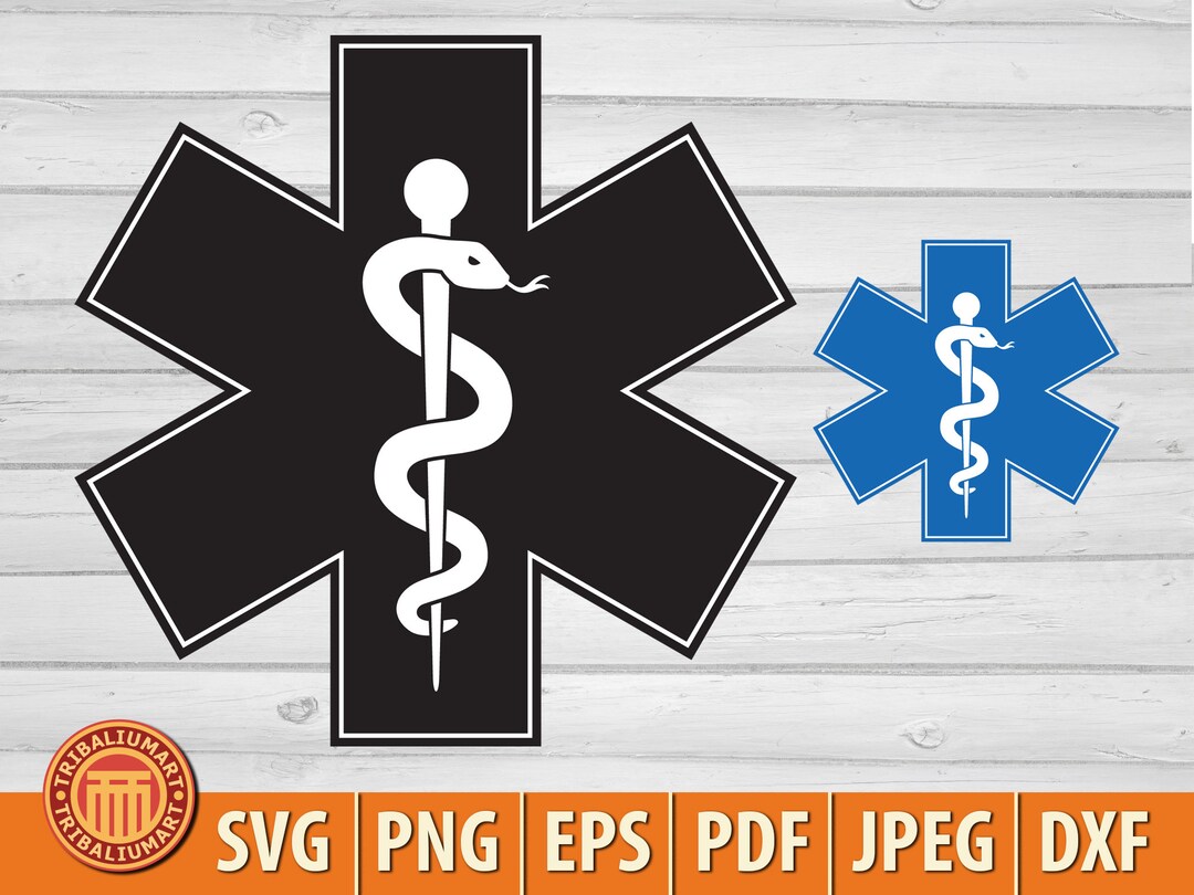 Star of Life With Rod of Asclepius. Caduceus Snake With Stick. Rod of ...