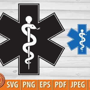Star of Life With Rod of Asclepius. Caduceus Snake With Stick. Rod of ...