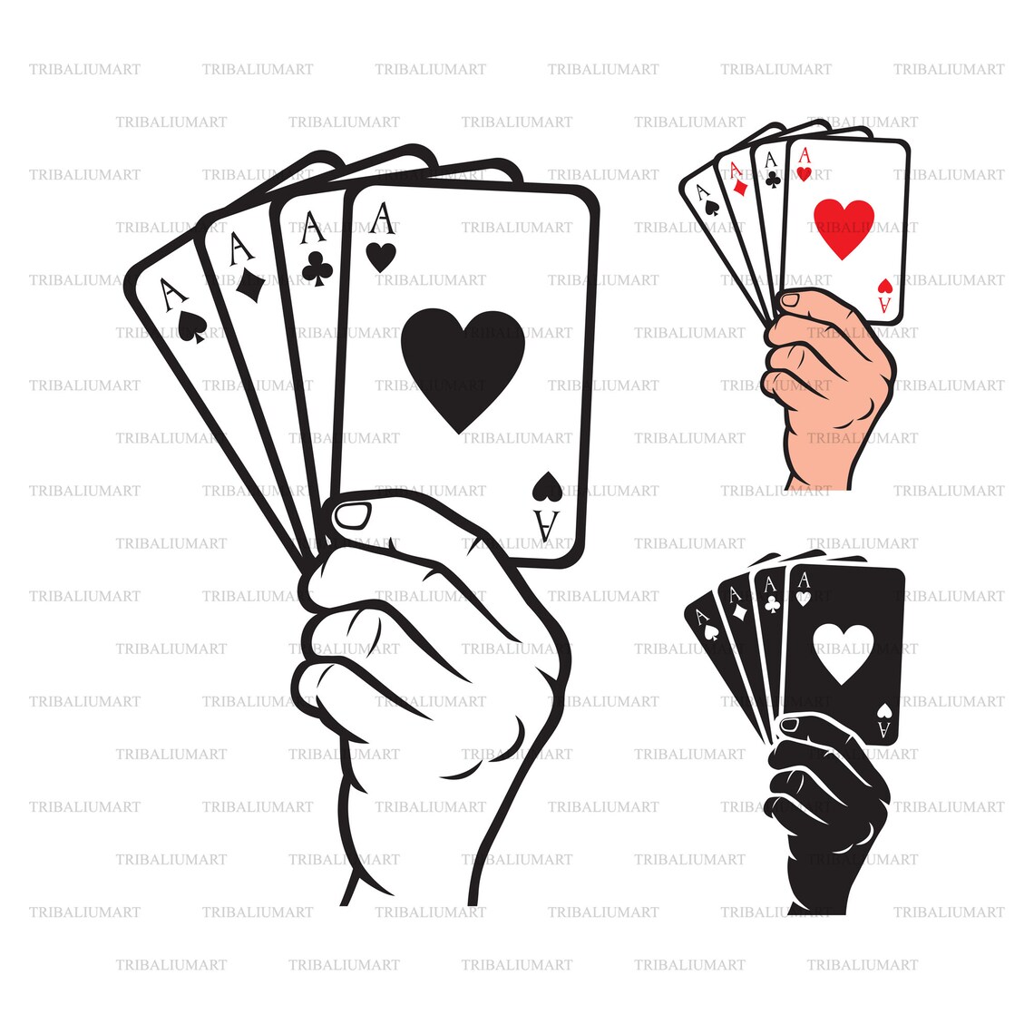 Hand Holding Playing Card - Four Aces (poker Design). Cut Files for ...