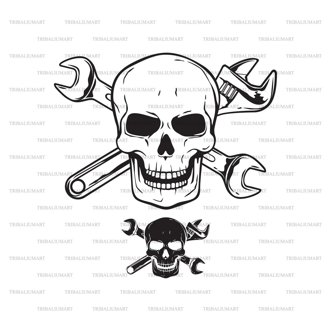 Mechanic Skull With Crossed Wrench and Adjustable Spanner. Cut Files ...