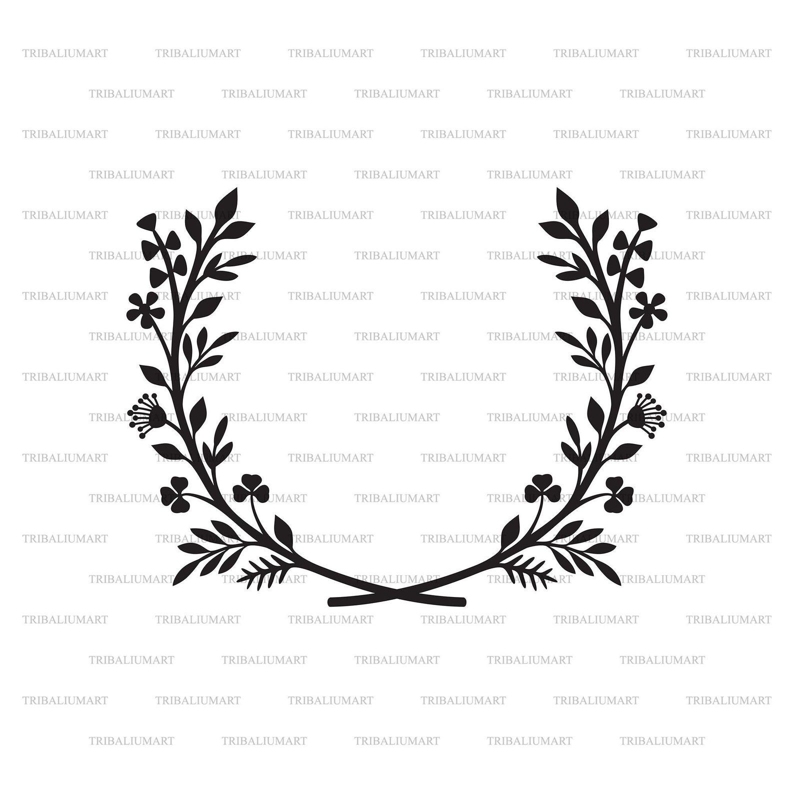 Floral Wreath (flowers and Plants, Monogram Design Frame). Cut Files ...