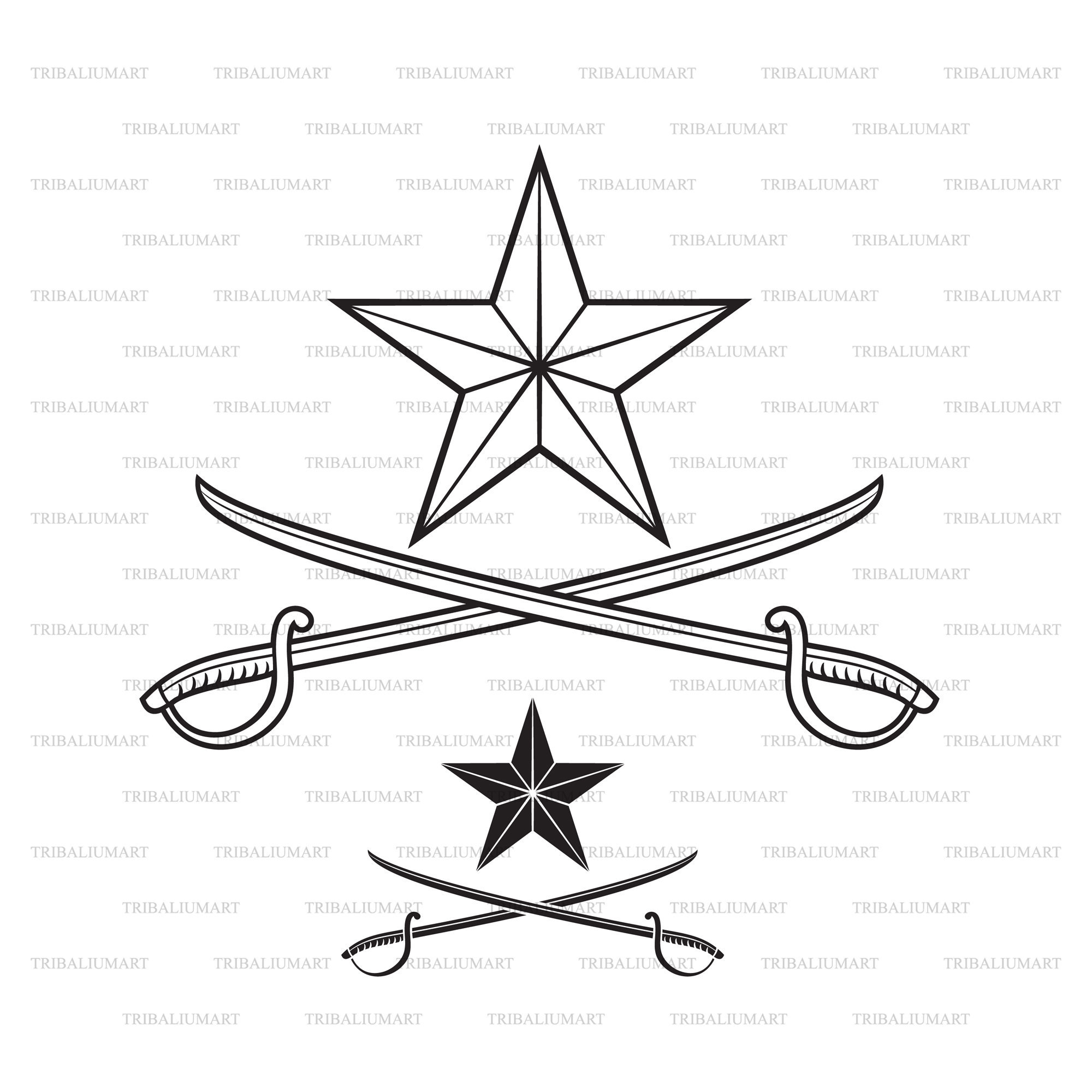 Star and Crossed Sabers. Cut Files for Cricut. Clip Art (eps, Svg, Pdf ...