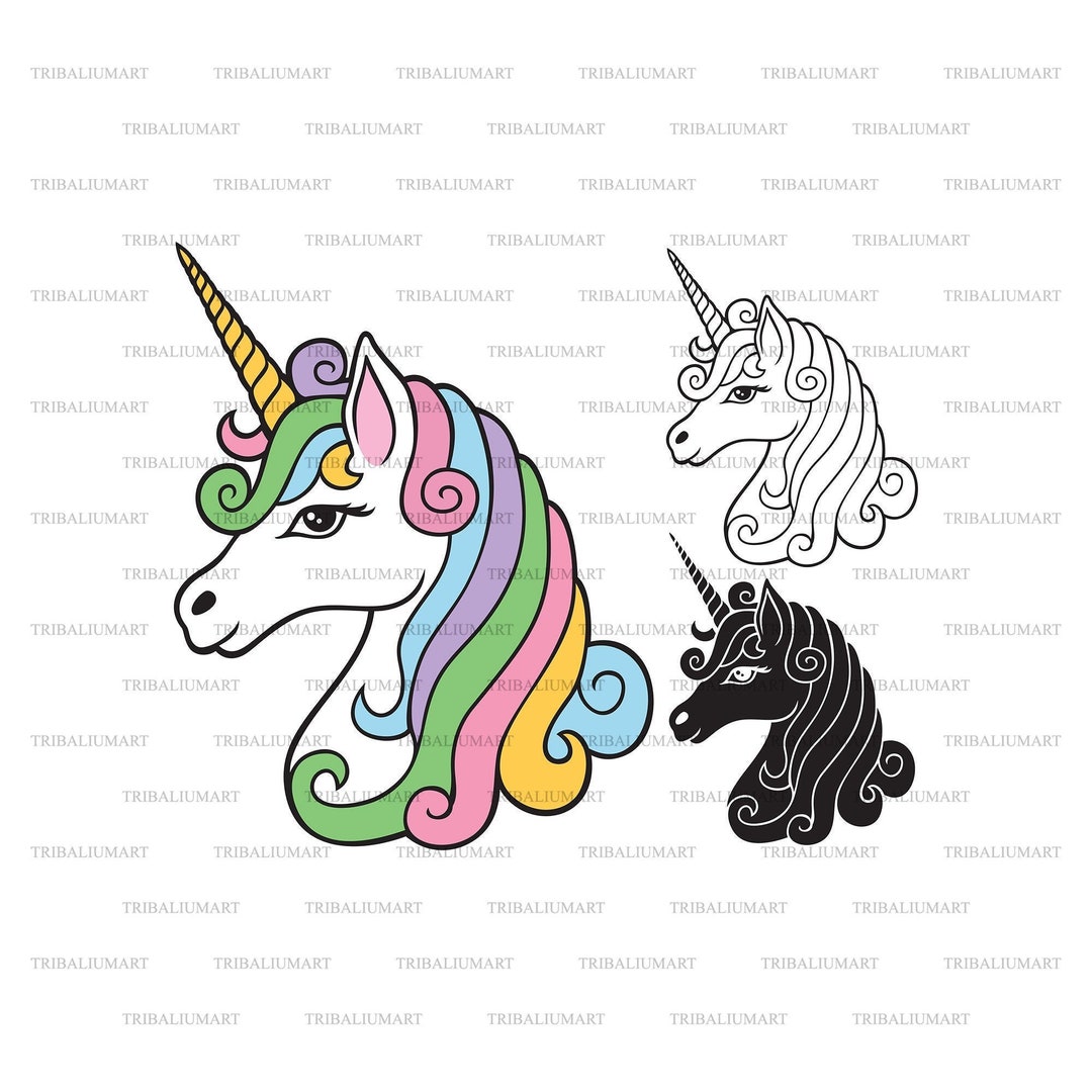 Unicorn Head. Cut Files for Cricut. Clip Art Silhouettes (eps, Svg, Pdf ...
