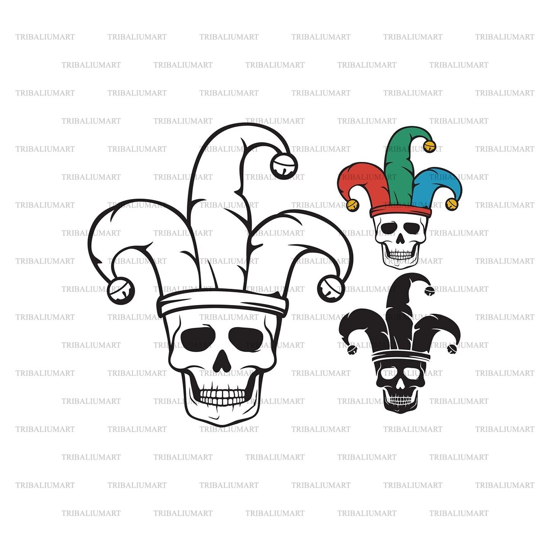 Joker Skull. Cut Files for Cricut. Clip Art Silhouette (eps, Svg, Pdf ...