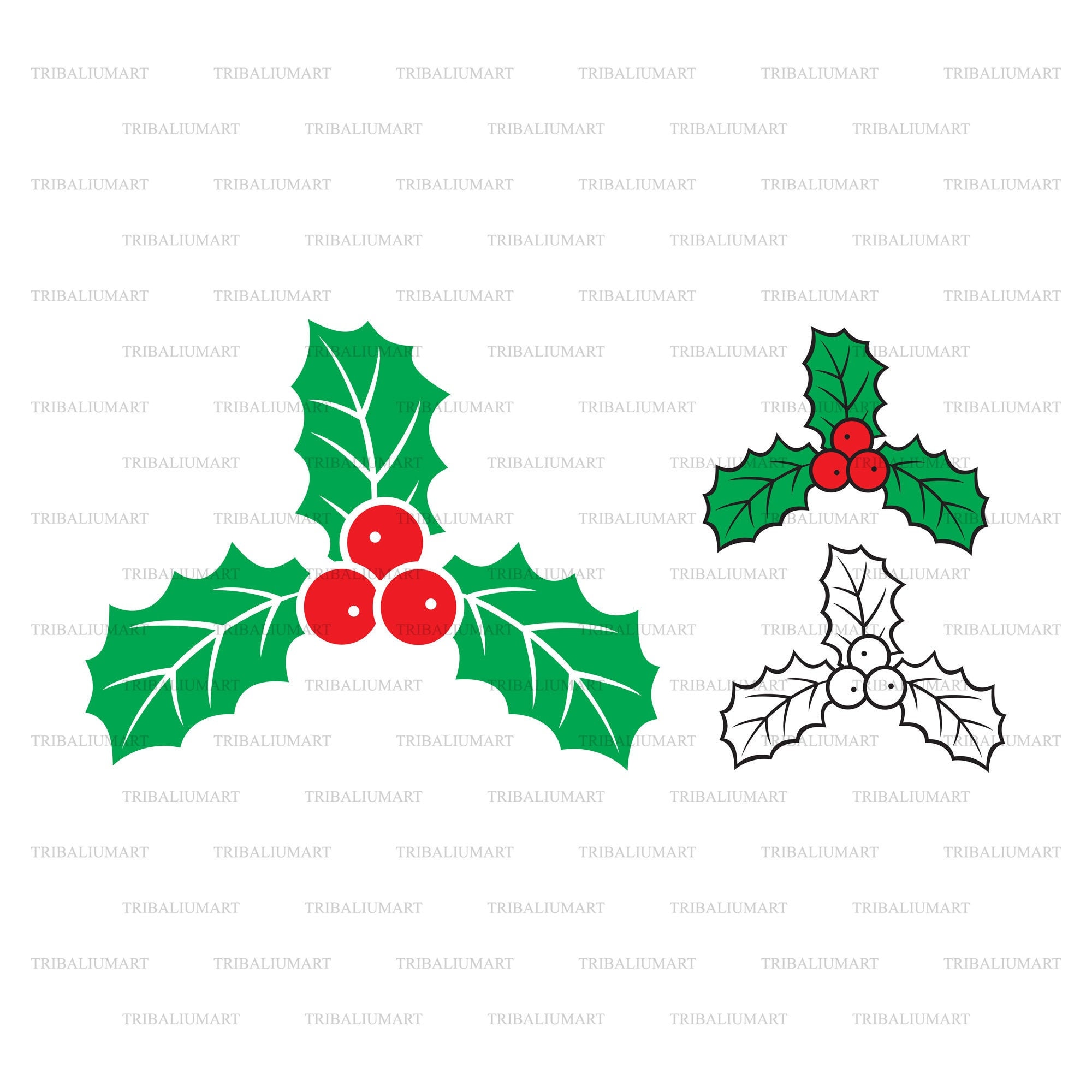 Christmas Holly. Cut Files for Cricut. Clip Art Silhouettes - Etsy
