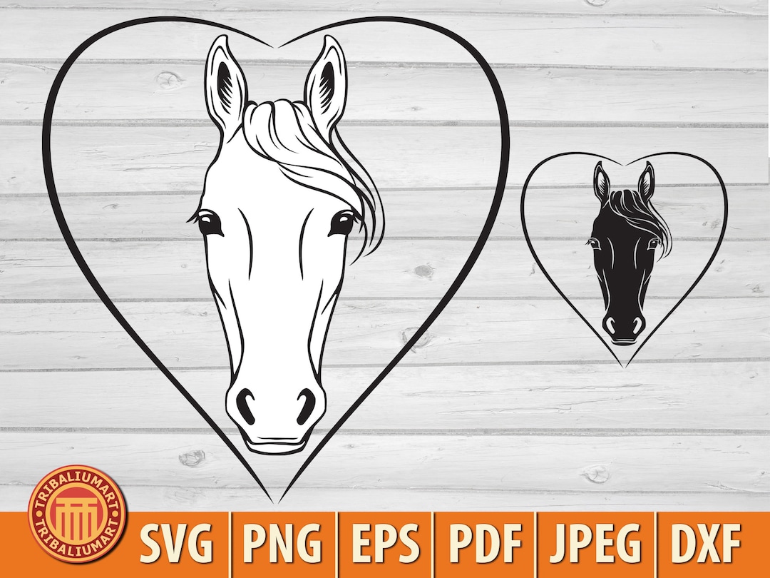 Horse Head in Heart. Cut Files for Cricut. Clip Art Silhouette (eps ...
