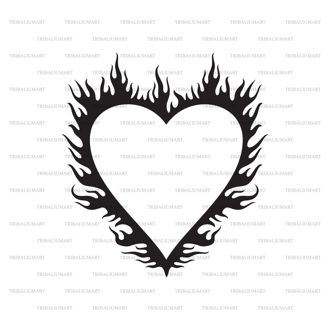 Flaming Heart. Cut Files for Cricut. Clip Art (eps, Svg, Pdf, Png, Dxf ...