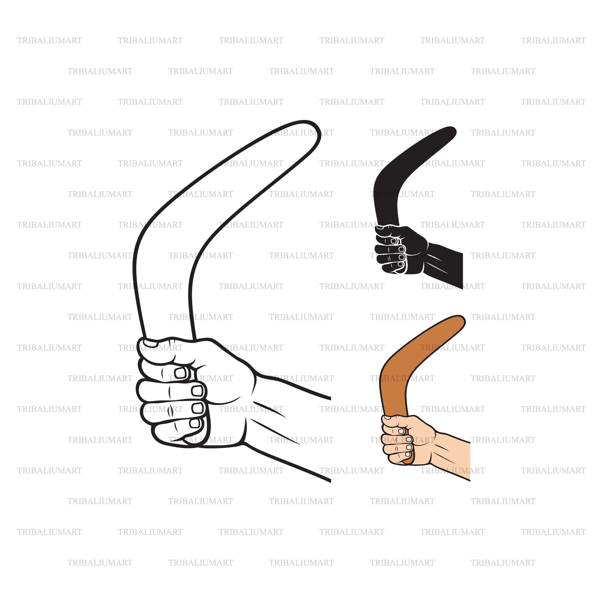 Boomerang in Hand. Cut Files for Cricut. Clip Art Silhouettes (eps, Svg ...
