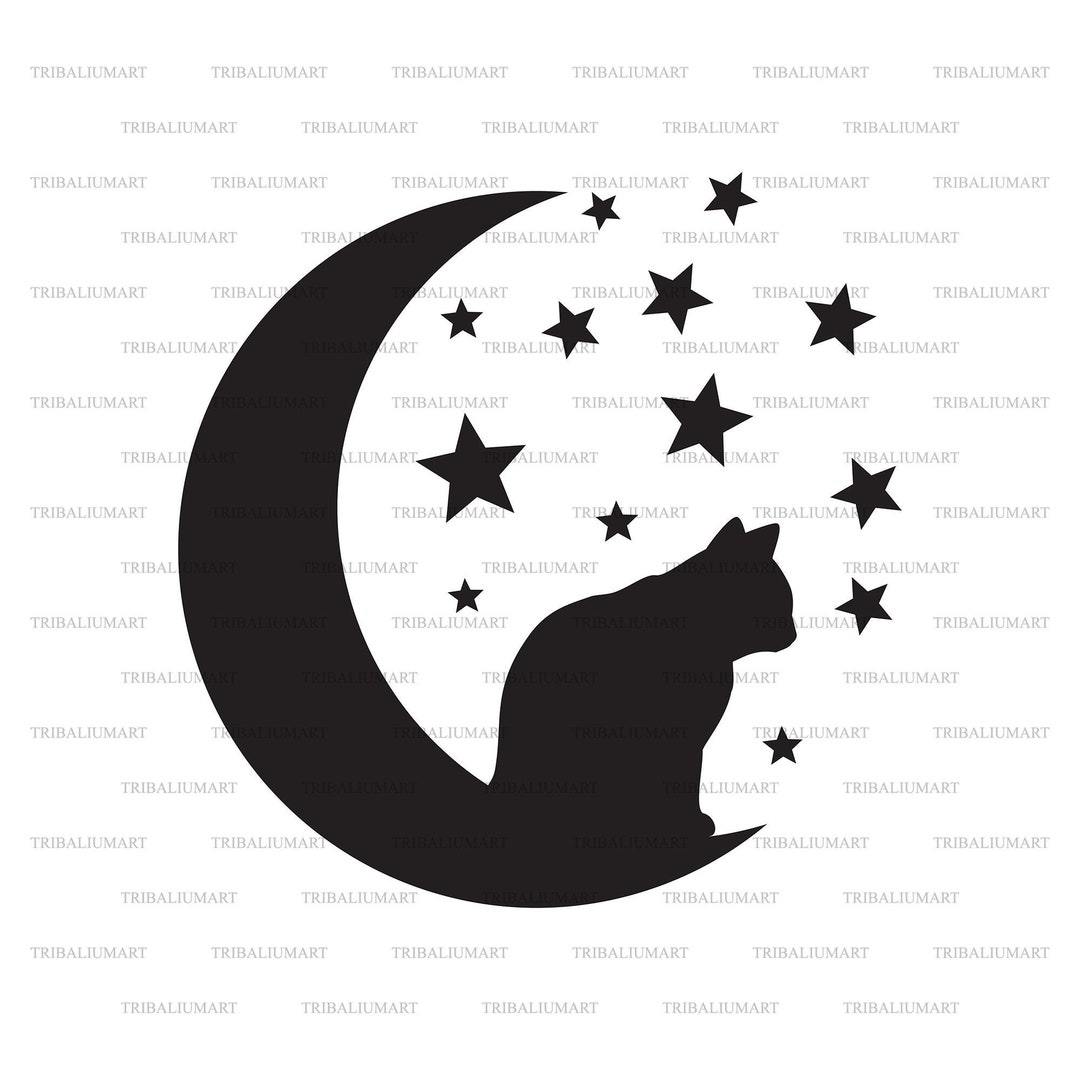 Cat on the Moon. Cut Files for Cricut. Clip Art Silhouette (eps, Svg ...
