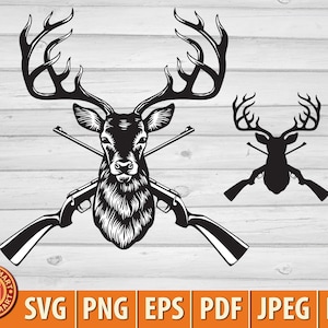 Deer Head and Crossed Hunting Rifles. Cut Files for Cricut. Clip Art ...