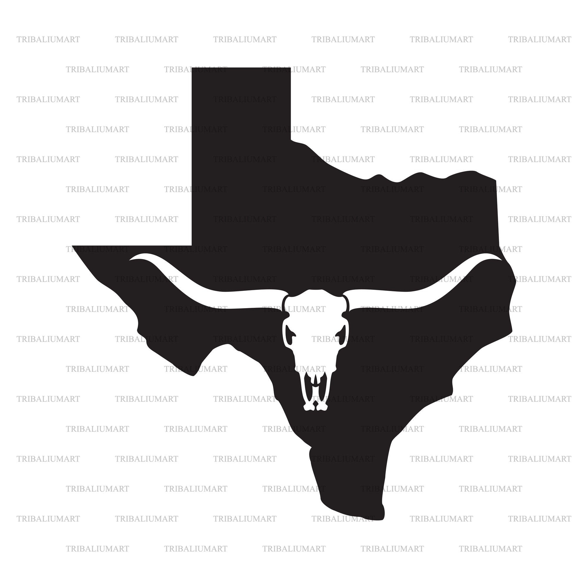 Texas Map and Longhorn Head Skull (bull or Cow Icon). Texas - the Lone ...