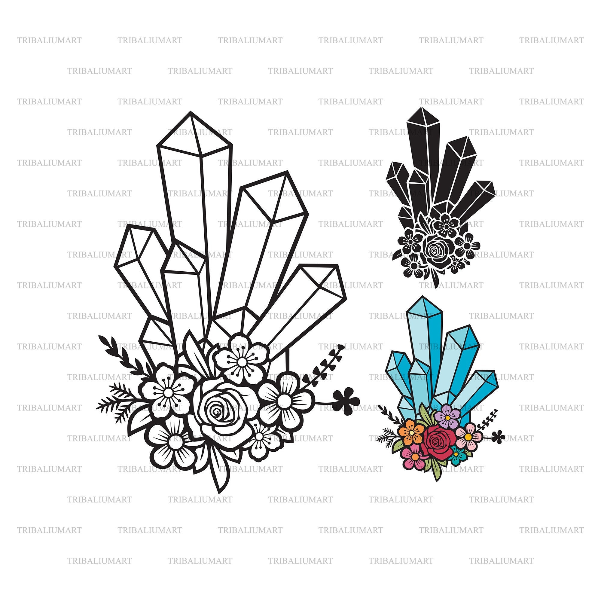 Floral Crystal. Cut Files for Cricut. Clip Art eps Svg Pdf | Etsy