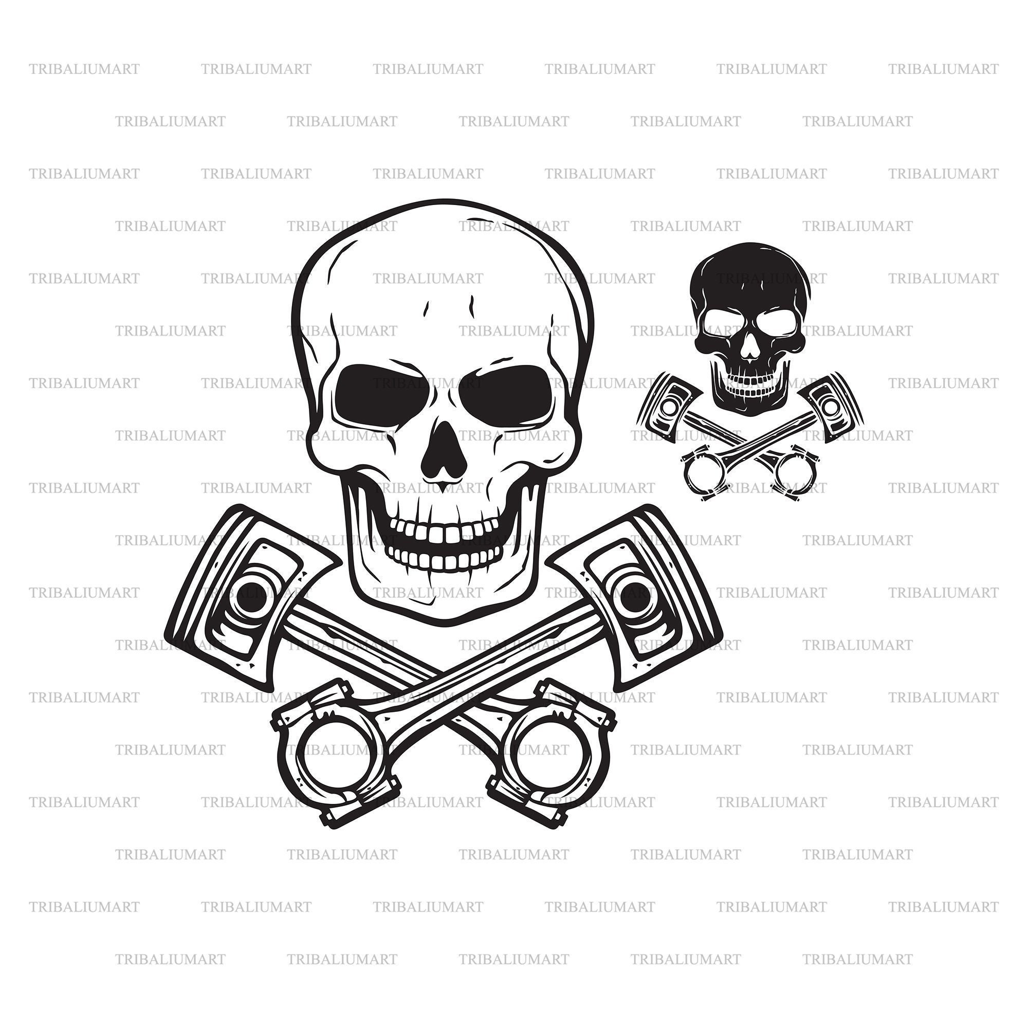 Human Skull With Crossed Engine Pistons mechanic Skull. Cut - Etsy