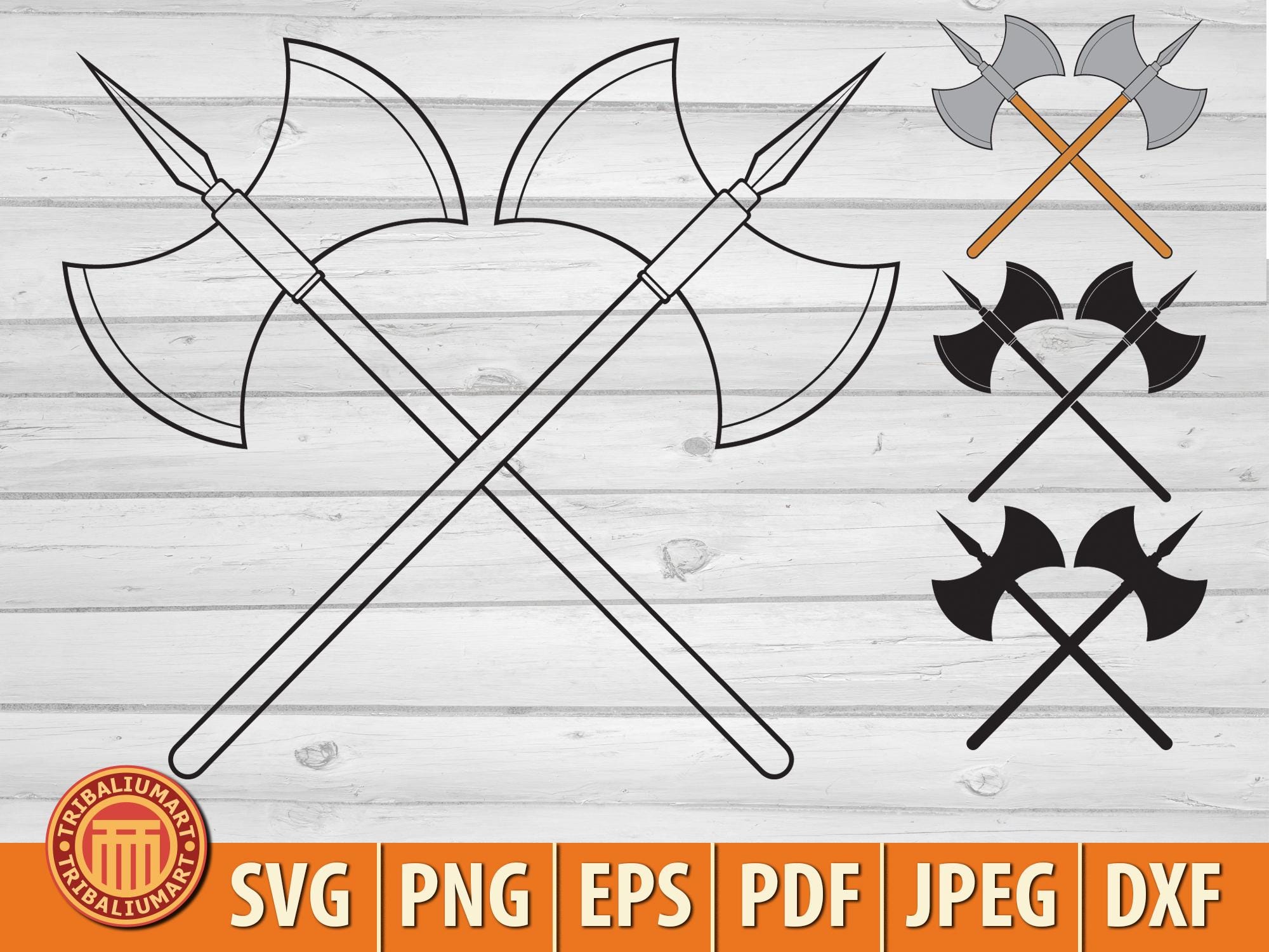 Crossed Double Edged Axes. Cut Files for Cricut. Clip Art Silhouette ...