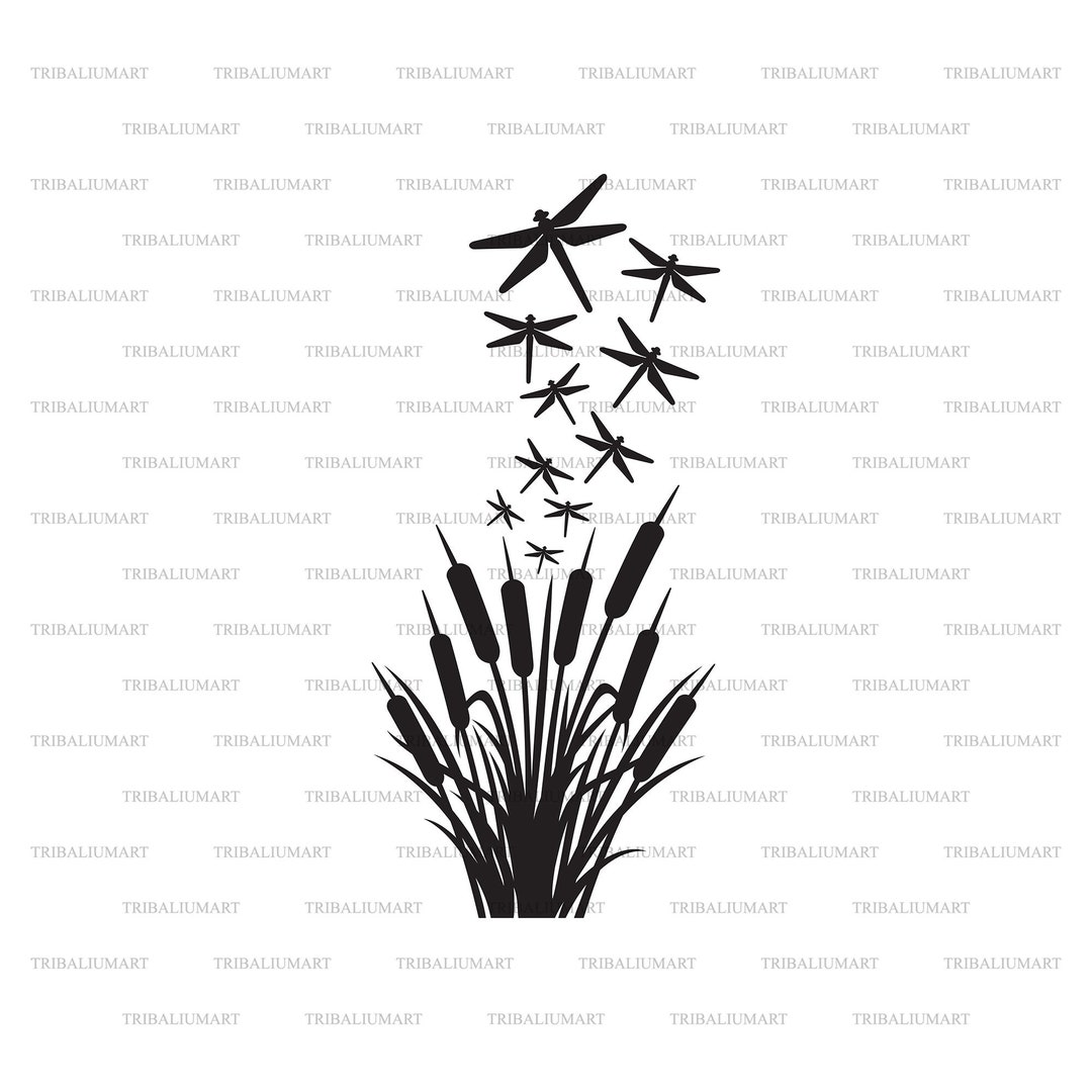 Dragonfly and Reeds. Cut Files for Cricut. Clip Art Silhouettes (eps ...