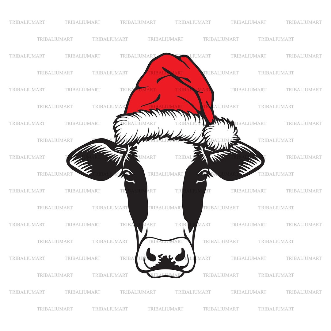 Christmas Cow Head With Santa Hat. Cut Files for Cricut, Clip Art ...