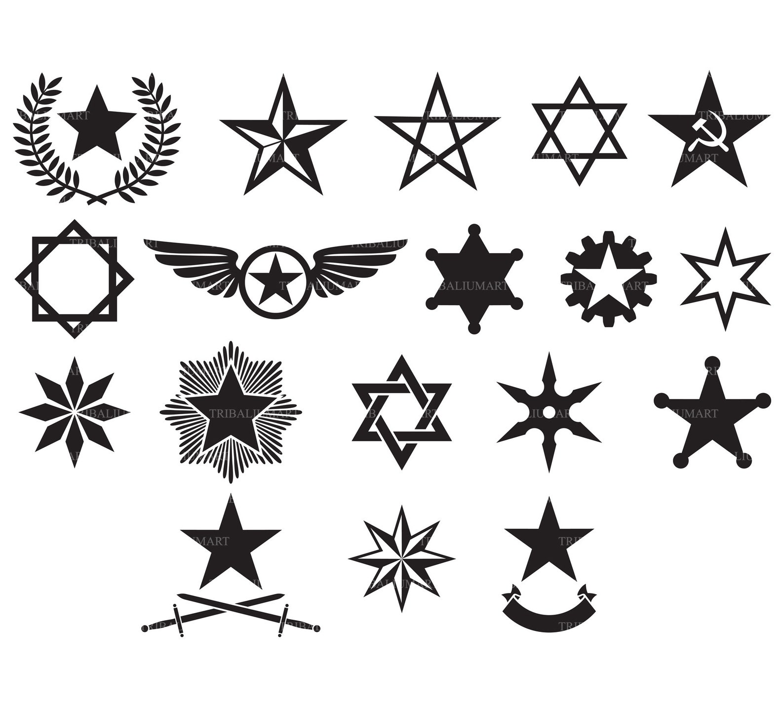 Stars Icons Set. Cut Files for Cricut. Clip Art Silhouettes - Etsy