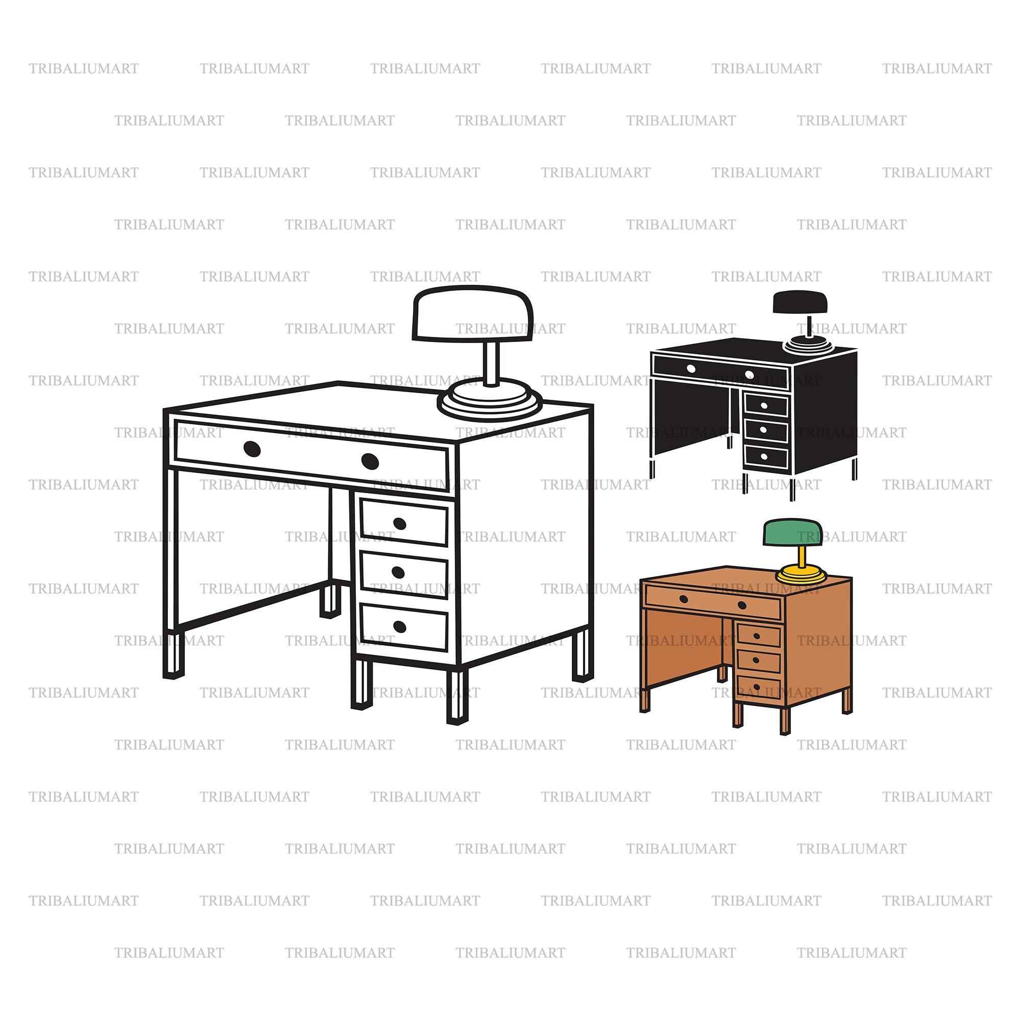 Retro Office Desk. Cut Files for Cricut. Clip Art (eps, Svg, Pdf, Png ...