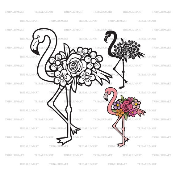 Flamingo Bird With Flowers. Cut Files for Cricut Clip Art | Etsy