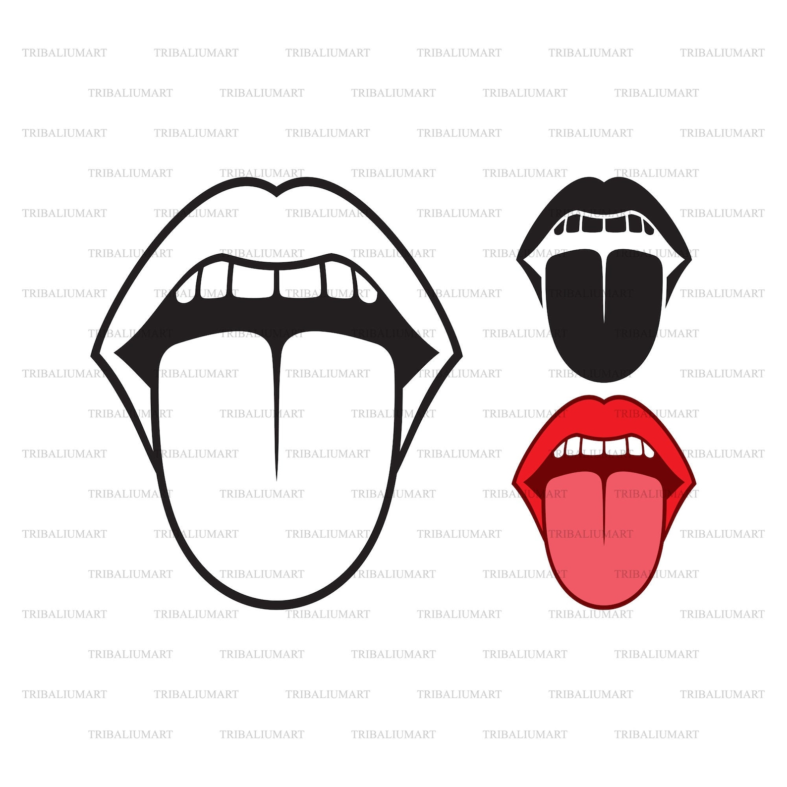Open Mouth Sticking Out Tongue. Cut Files for Cricut. Clip Art (eps ...