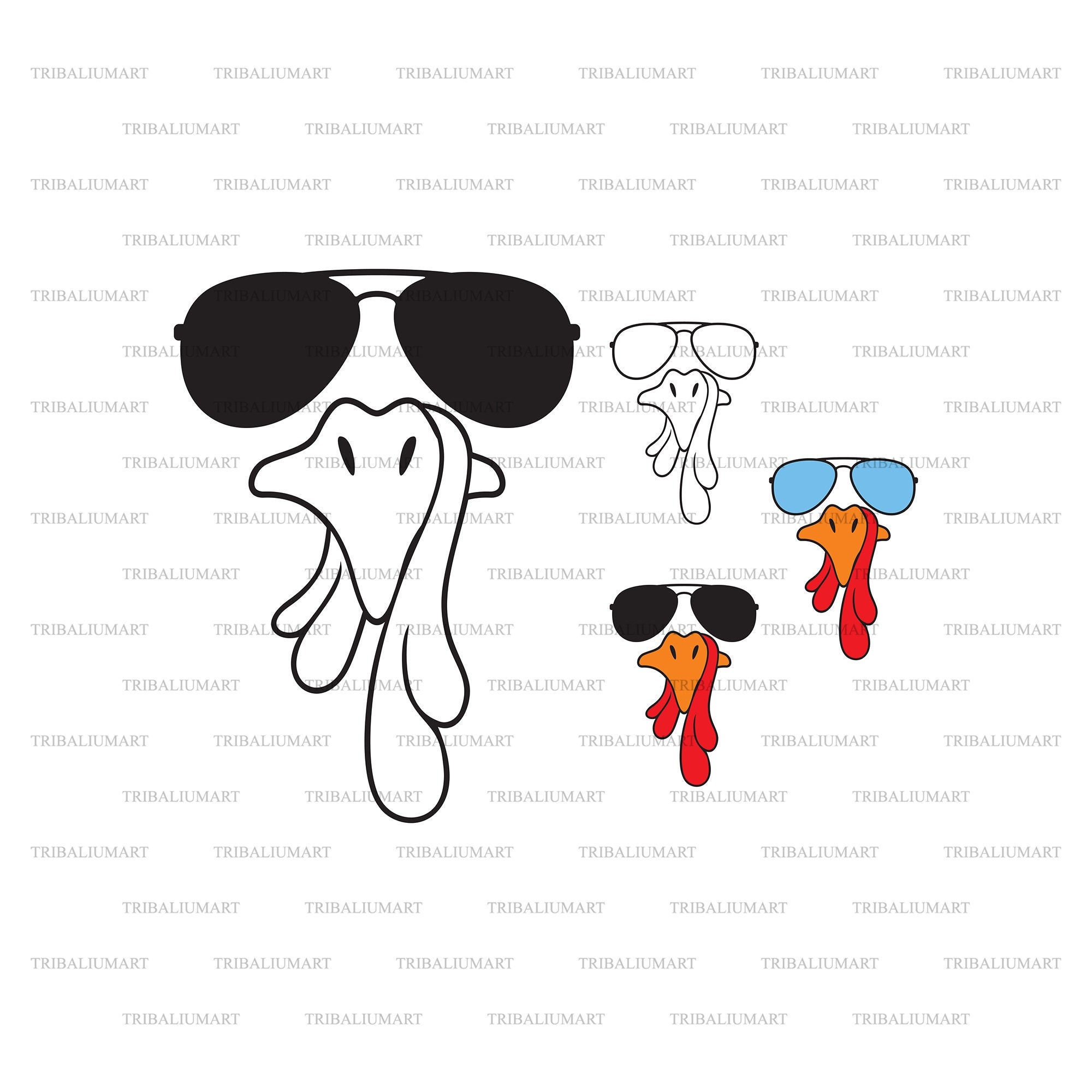 Turkey Face With Aviator Sunglasses. Cut Files for Cricut. Clip Art ...
