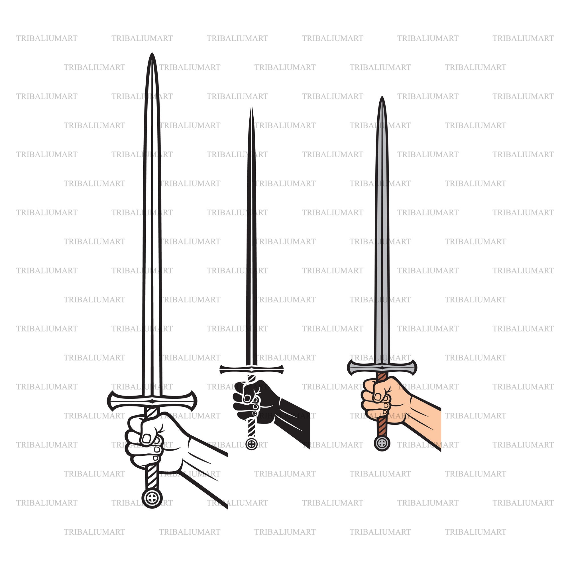 Hand Holding a Sword. Cut Files for Cricut. Clip Art Silhouettes (eps ...