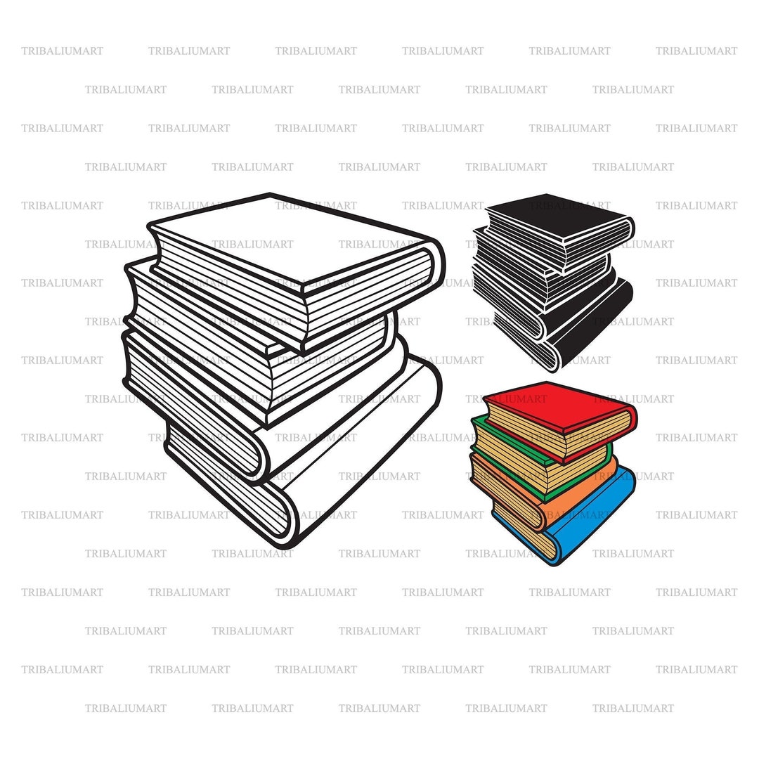 Stack of Books. Cut Files for Cricut. Clip Art (eps, Svg, Pdf, Png, Dxf ...