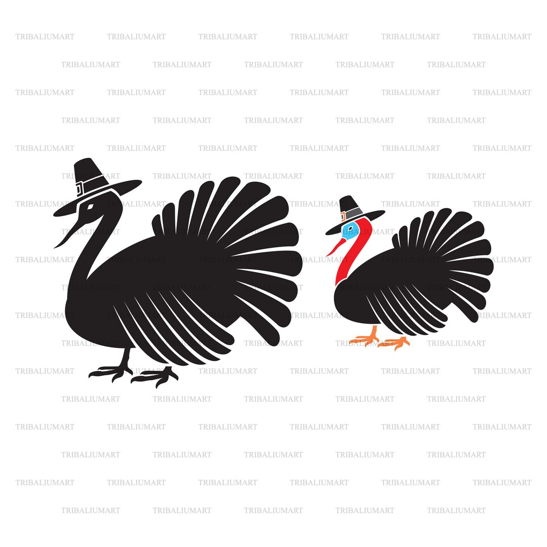 Thanksgiving Turkey With Pilgrim Hat. Cut Files for Cricut. Clip Art ...