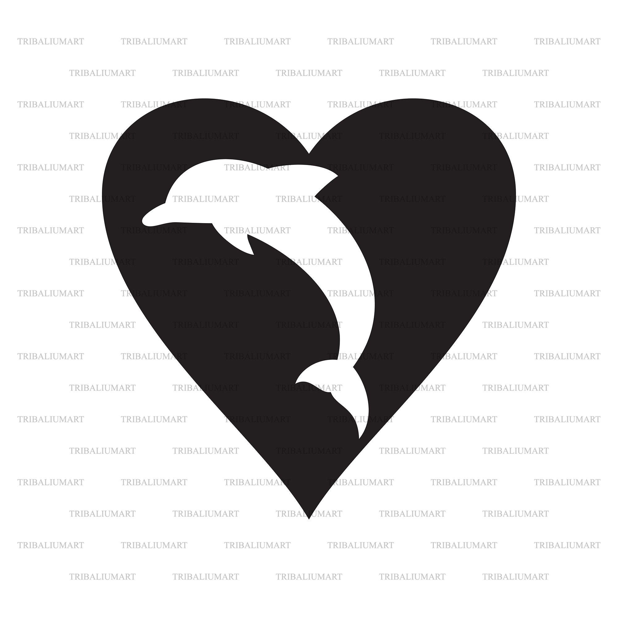 Dolphin Heart. Cut Files for Cricut. Clip Art Silhouette eps - Etsy