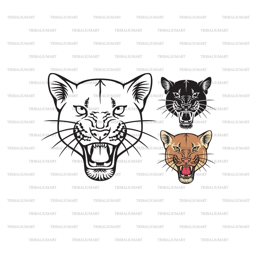 Cougar Face. Cut Files for Cricut. Clip Art Silhouette (eps, Svg, Pdf ...