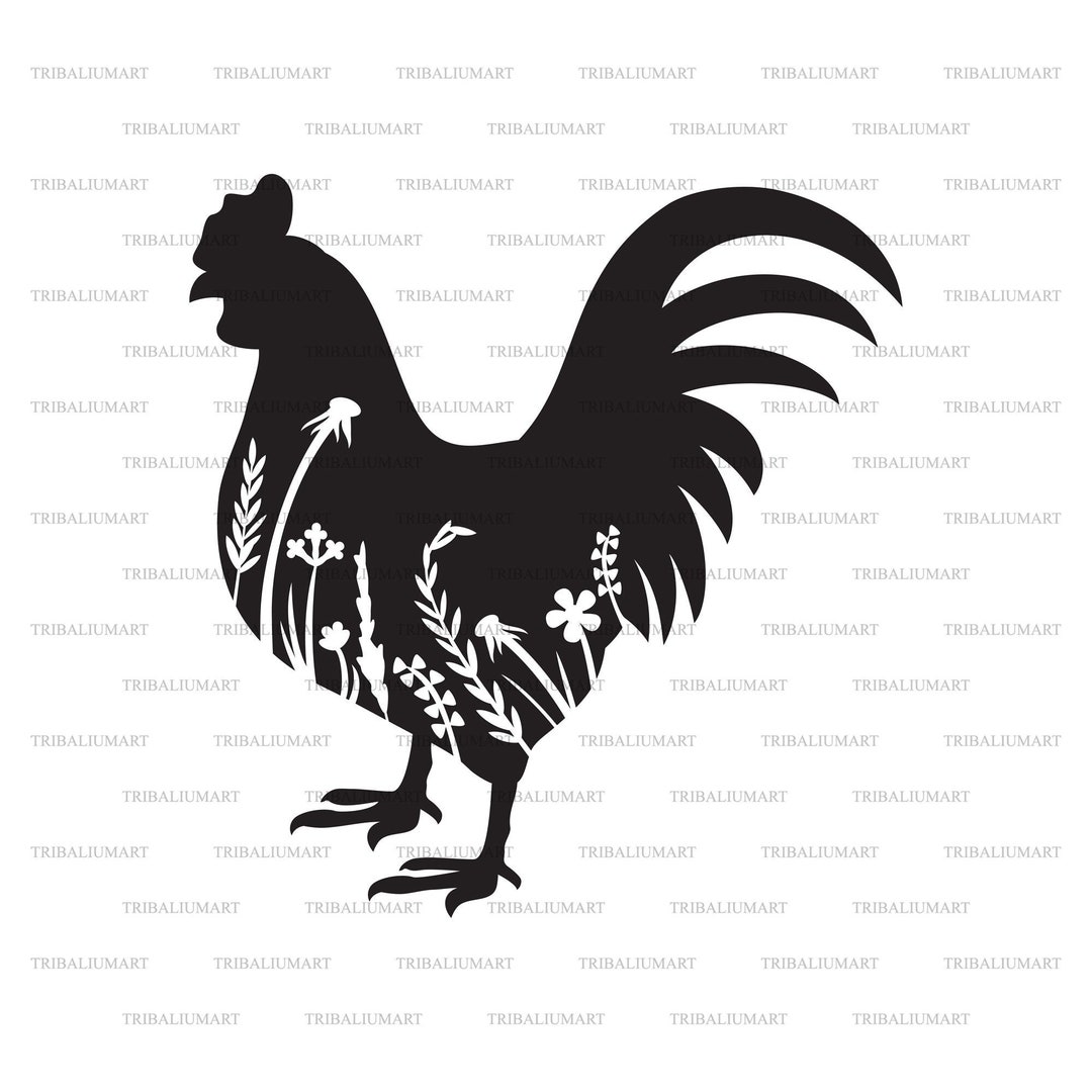 Floral Rooster. Cut Files for Cricut. Clip Art Silhouette (eps, Svg ...