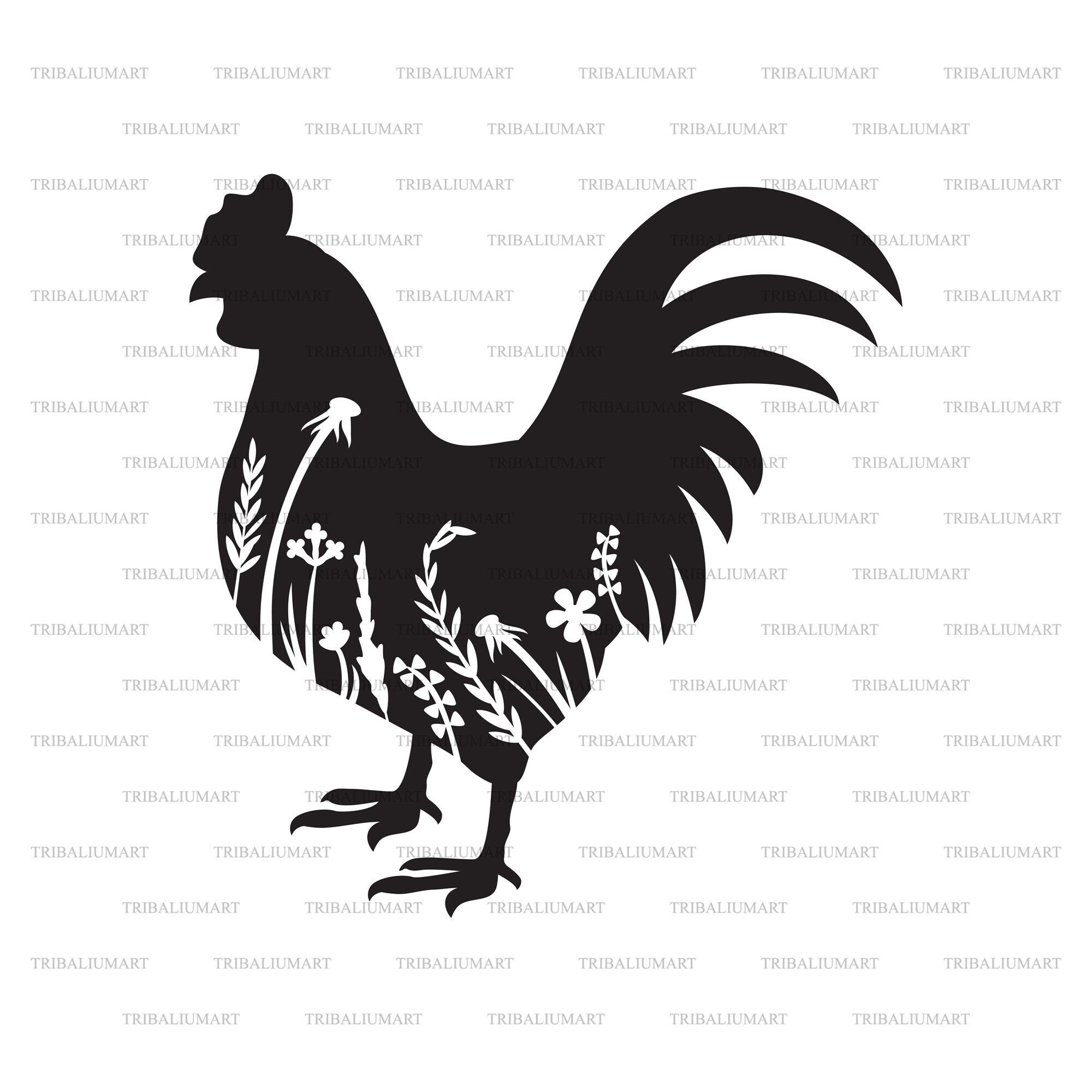 Floral Rooster. Cut files for Cricut. Clip Art silhouette | Etsy