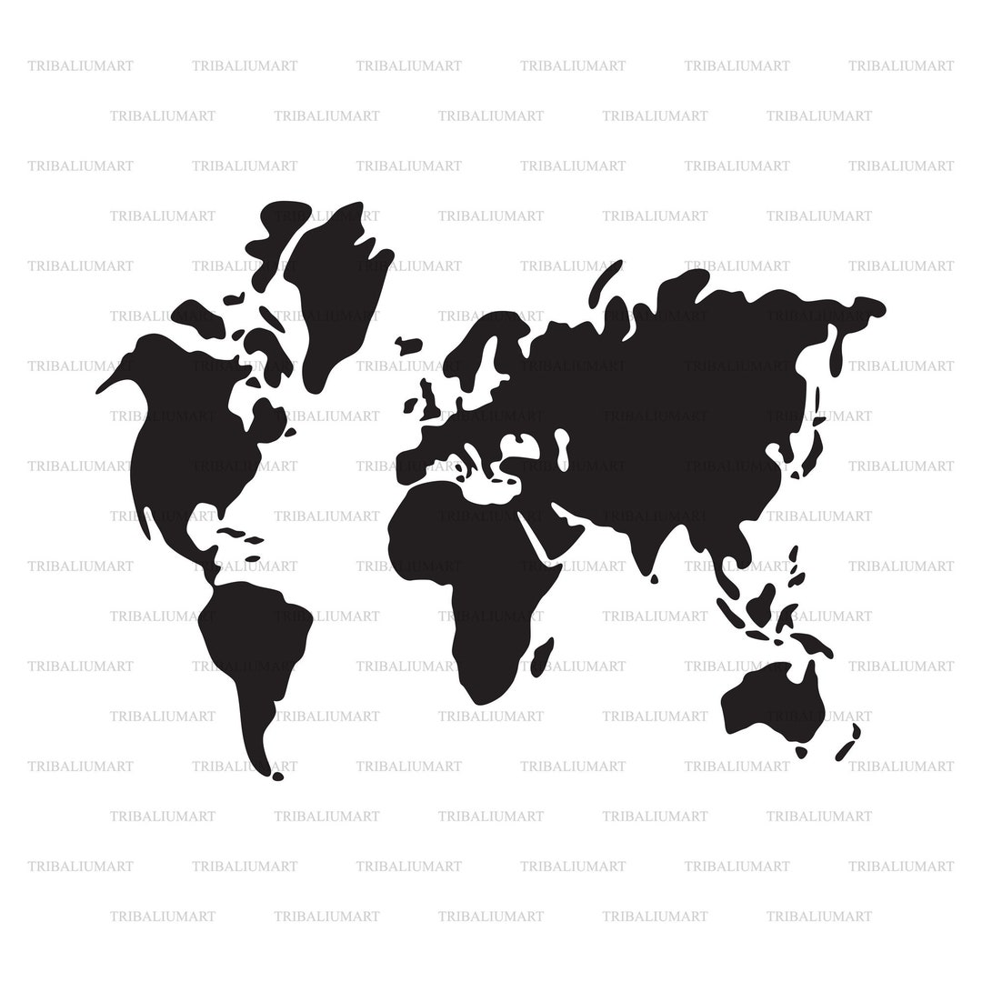 World Map With Continents. Cut Files for Cricut. Clip Art Silhouettes ...