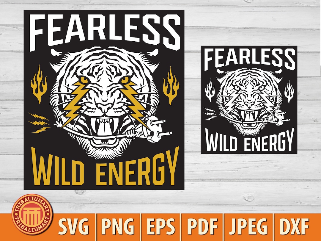 Fearless. Wild Energy. Tiger Face With Lightning Bolts Poster. Cut ...