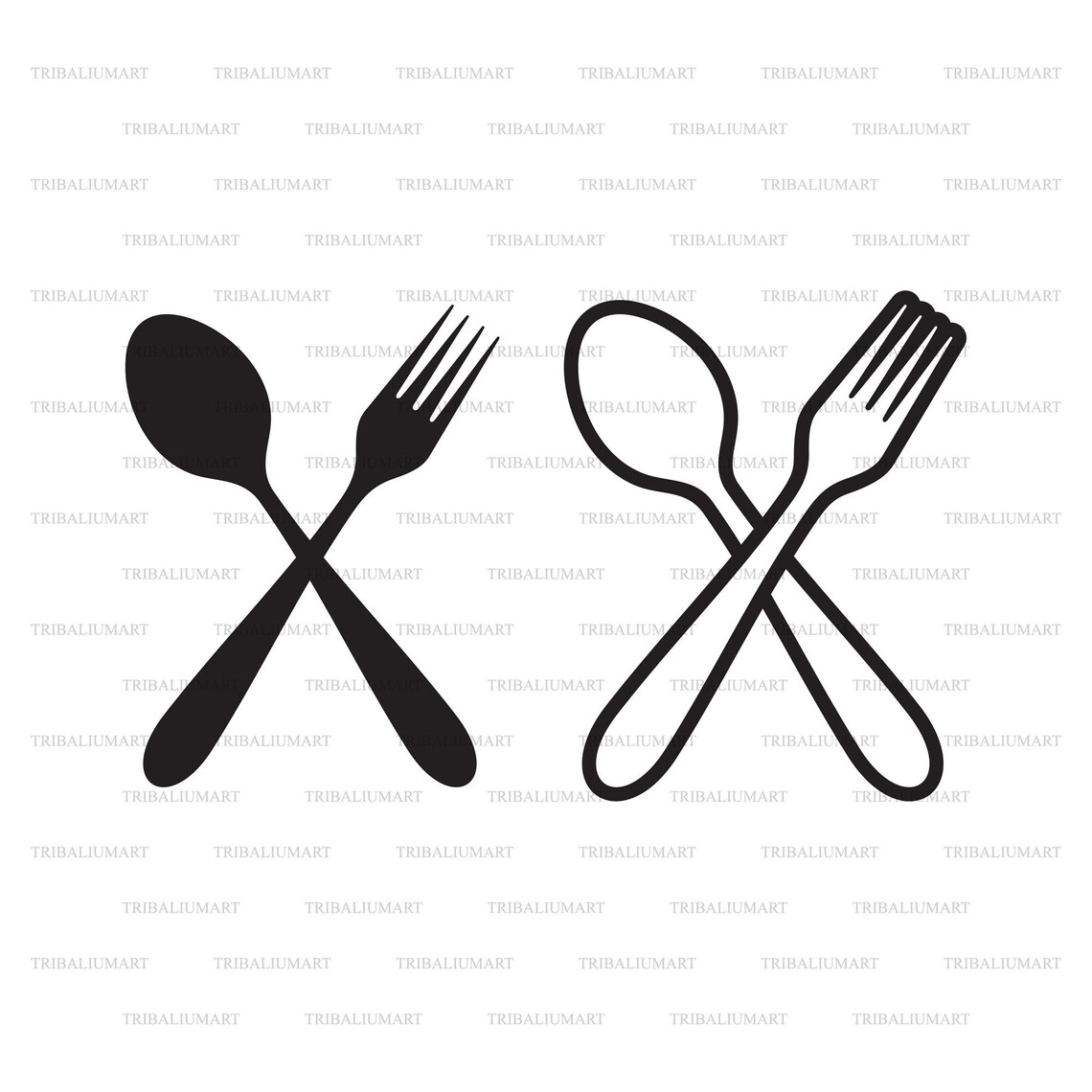Crossed Fork and Spoon. Cut Files for Cricut. Clip Art Silhouettes (eps ...