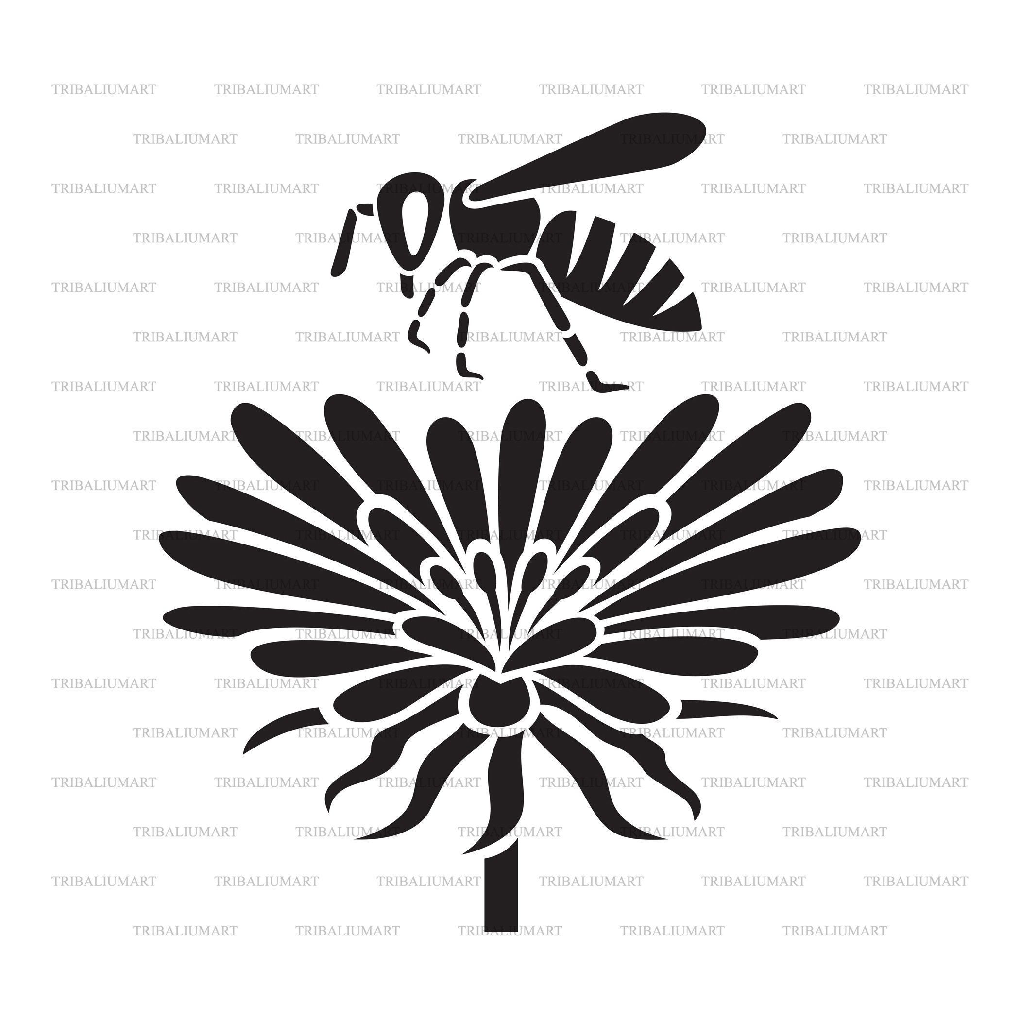 Flying Bee and Flower. Cut Files for Cricut. Clip Art Silhouette (eps ...