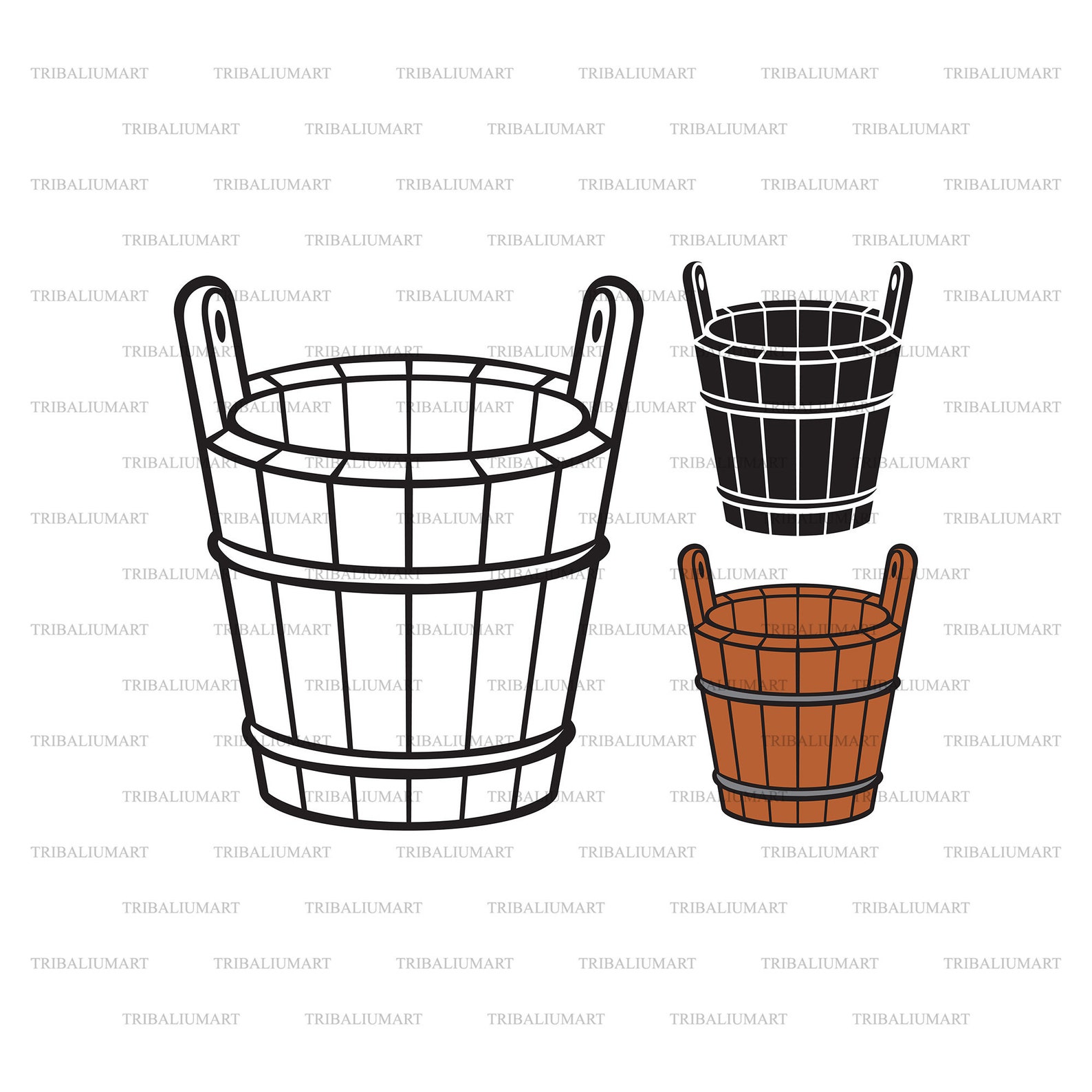 Wooden Bucket. Cut Files for Cricut. Clip Art Silhouette (eps, Svg, Pdf ...