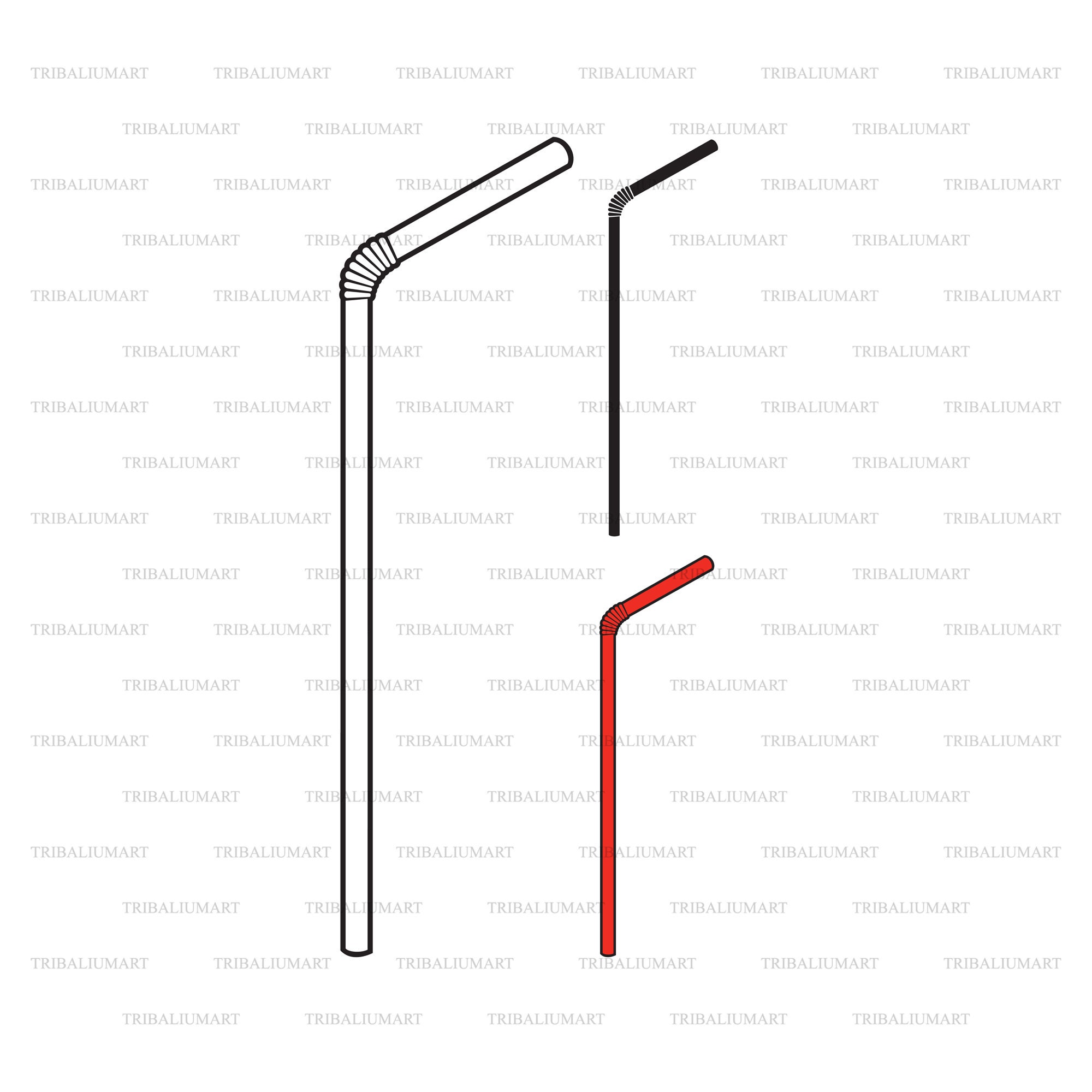 Drinking Straw. Cut Files for Cricut. Clip Art Silhouettes (eps, Svg ...