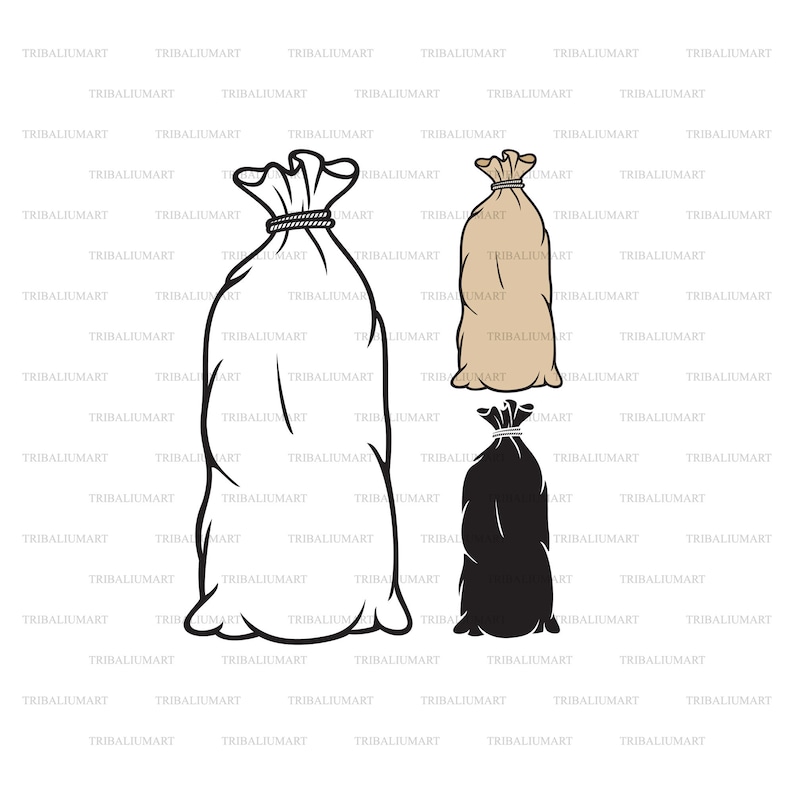 Burlap Sack Bag. Cut Files for Cricut. Clip Art Silhouettes eps, Svg ...