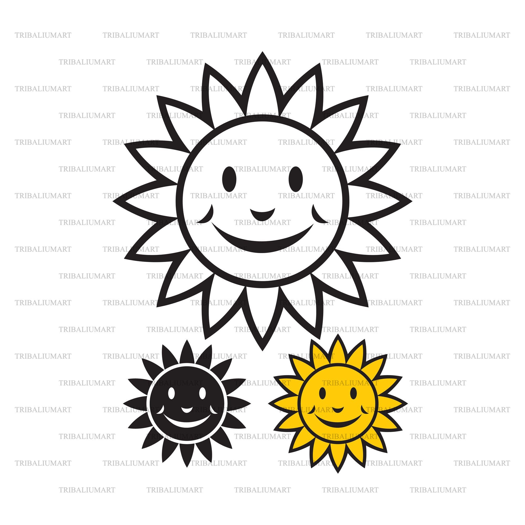 Happy Sun Black And White