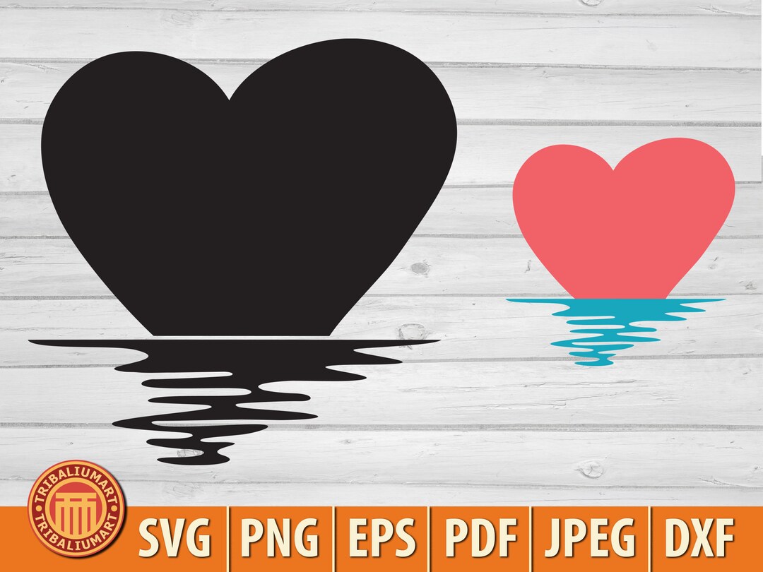 Sunset Heart Reflection. Cut Files for Cricut. Clip Art Silhouette (eps ...