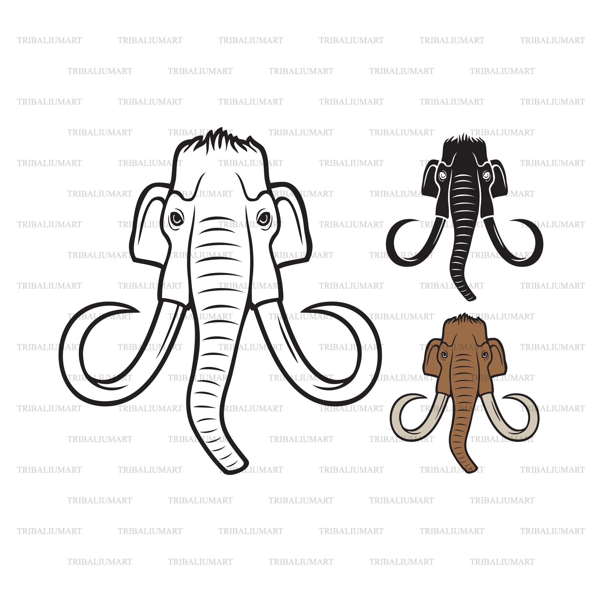 Mammoth Head. Cut Files for Cricut. Clip Art Silhouettes (eps, Svg, Pdf ...
