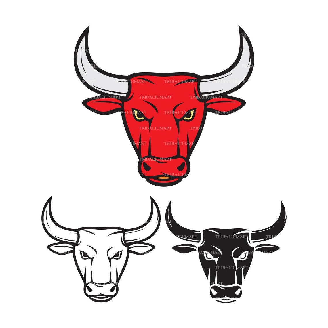 Red Bull Head. Cut Files for Cricut. Clip Art Silhouettes (eps, Svg ...